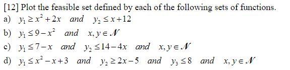Solved [12] Plot the feasible set defined by each of the | Chegg.com