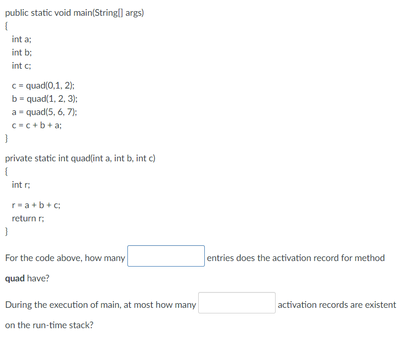 Solved public static void main(String[] args) { int a; int | Chegg.com