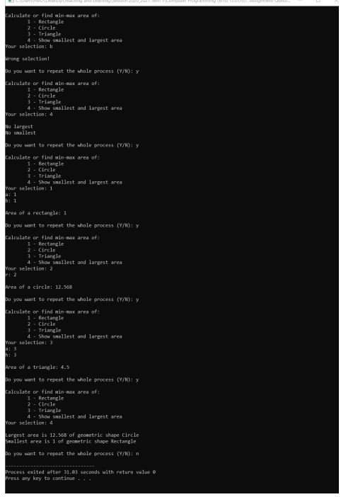 Solved Write a program to calculate area of common geometric | Chegg.com