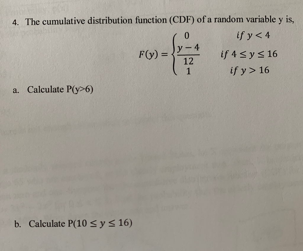 Solved ( 0 4. The cumulative distribution function (CDF) of | Chegg.com