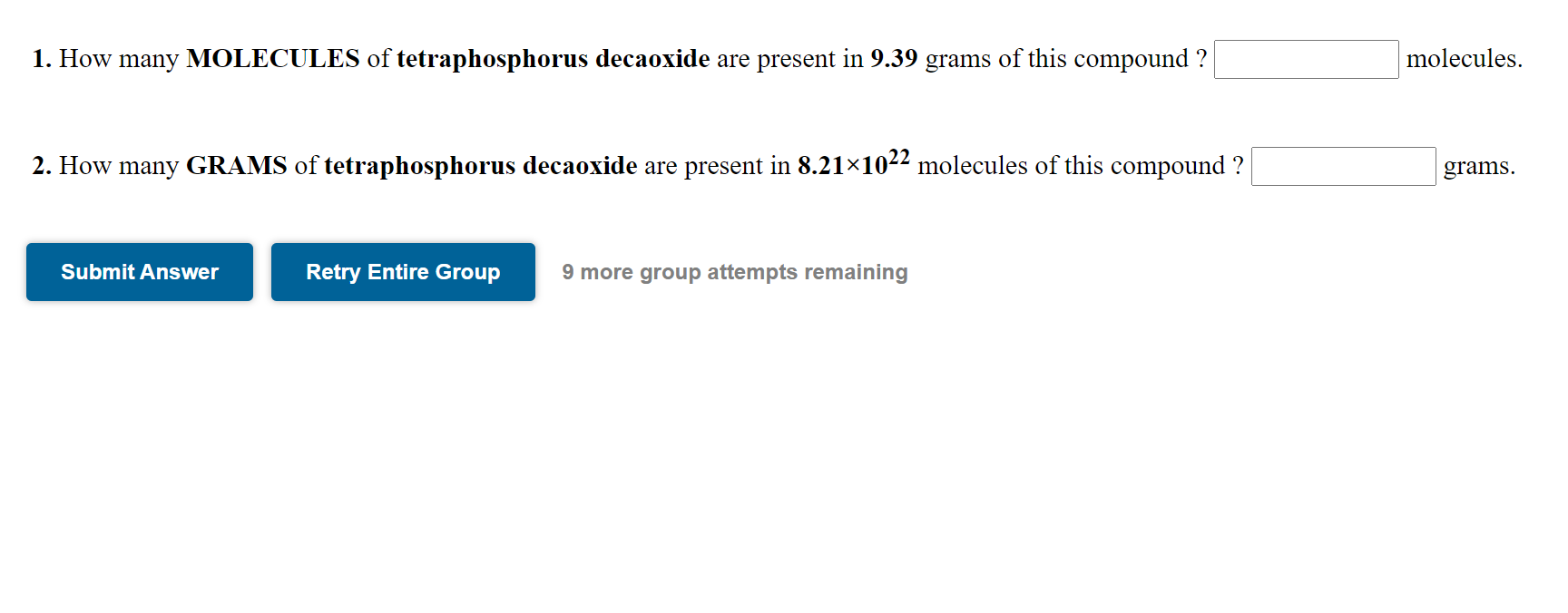 Solved 1. How many MOLECULES of tetraphosphorus decaoxide | Chegg.com