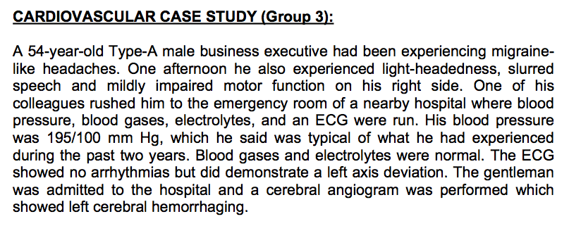 Solved CARDIOVASCULAR CASE STUDY (Group 3); A 54-year-old | Chegg.com
