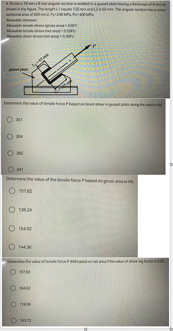Solved A 76 mm×76 mm×6 mm angular section is welled to a | Chegg.com