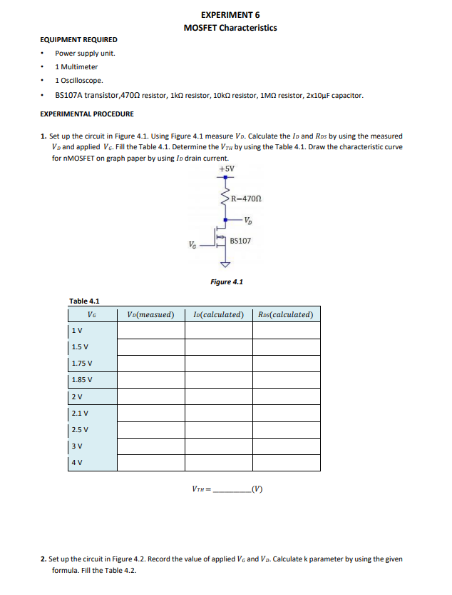 Solved EXPERIMENT 6 MOSFET Characteristics EQUIPMENT | Chegg.com