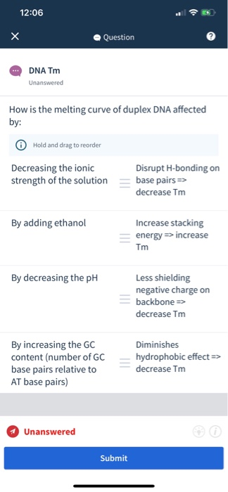 Solved 12:06 Question DNA Tm How is the melting curve of | Chegg.com