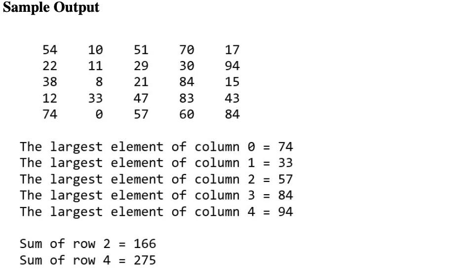 Solved Implement the following functions: 1. fillMatrix(): | Chegg.com