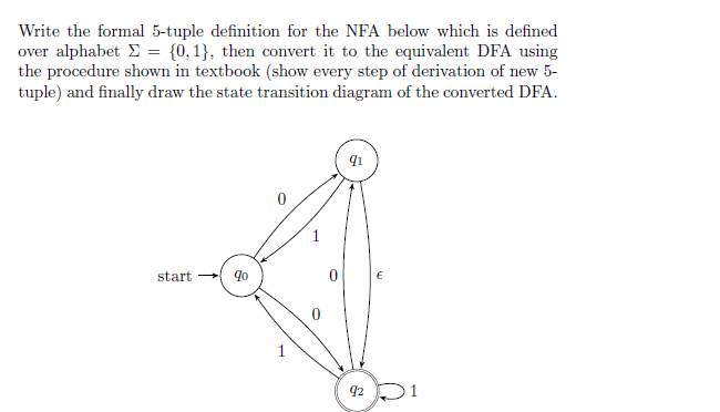 Solved Write the formal 5-tuple definition for the NFA below | Chegg.com
