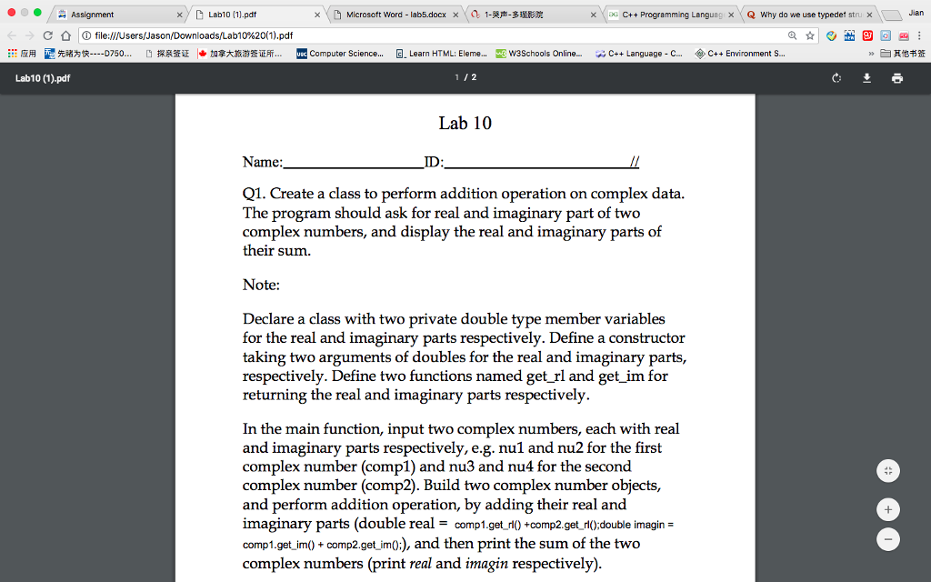 Solved Jian xLab10 (1).pdt × '. Õ Microsoft Word-lab5.docx | Chegg.com