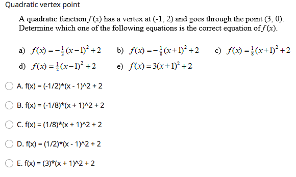 Solved Quadratic vertex point A quadratic function f(x) has | Chegg.com