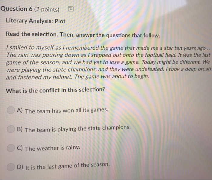 Solved Question 6 (2 points) d Literary Analysis: Plot Read | Chegg.com