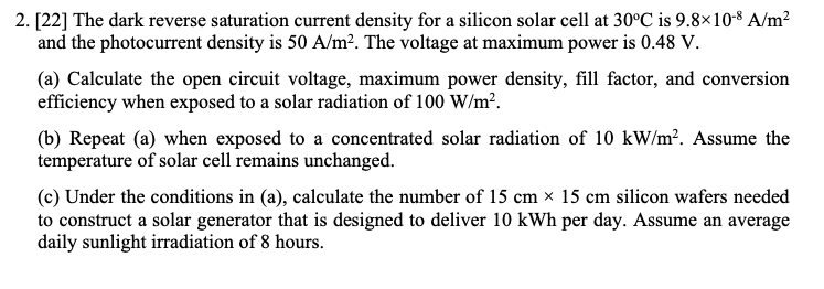 2. [22] The dark reverse saturation current density | Chegg.com