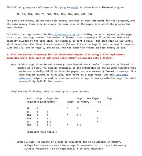 Solved The following sequence of requests for pragran hocds | Chegg.com