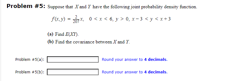 Solved Problem \#5: Suppose that X and Y have the following | Chegg.com