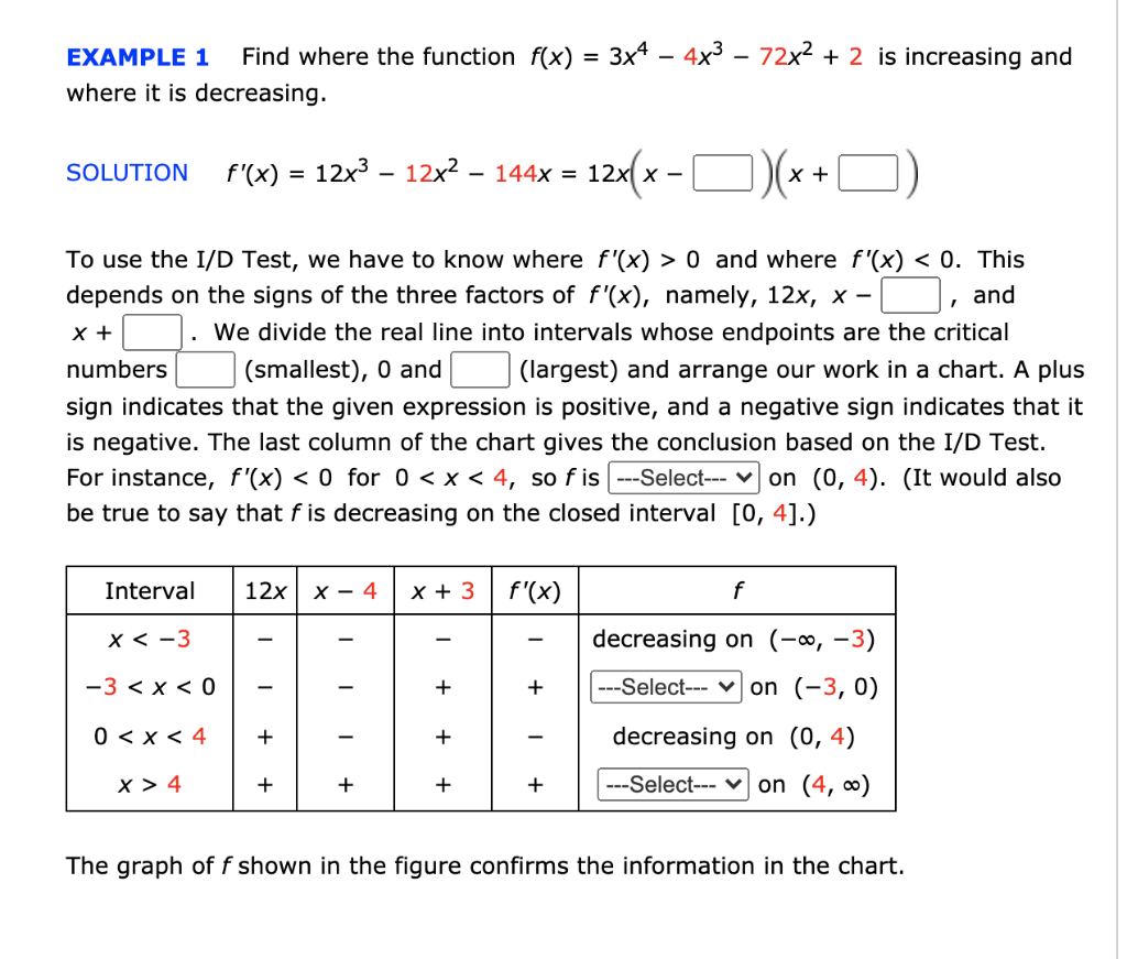 Solved = 3x4 – 4x3 – 72x2 + 2 is increasing and EXAMPLE 1 | Chegg.com