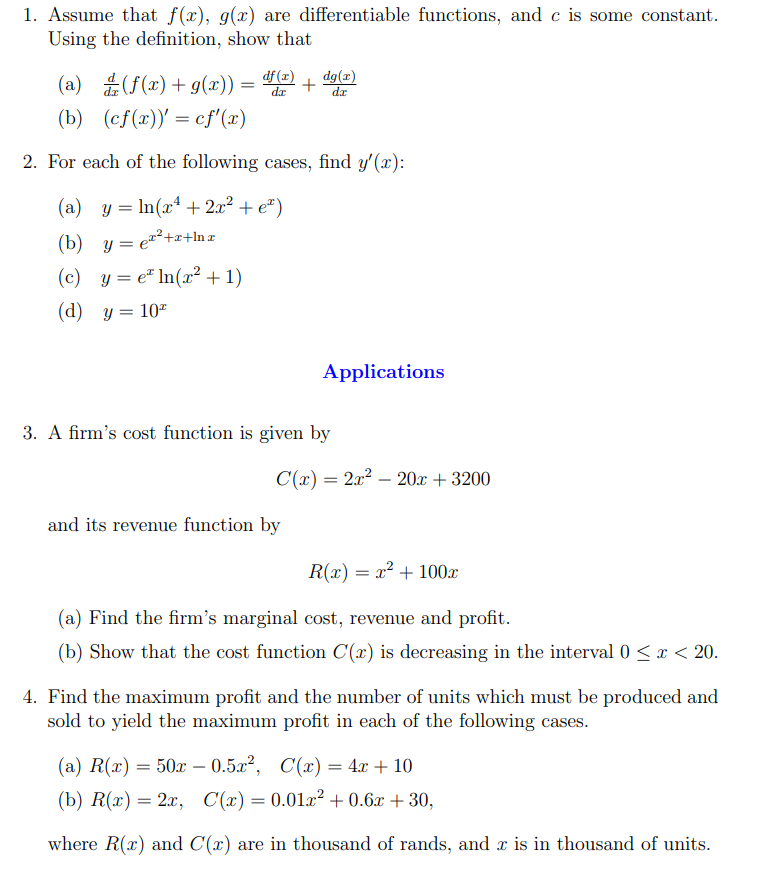Solved 1. Assume that f(x),g(x) are differentiable | Chegg.com