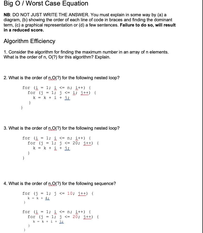 Solved Big O / Worst Case Equation NB: DO NOT JUST WRITE THE | Chegg.com