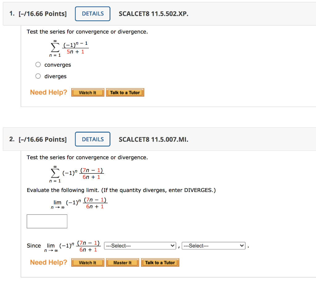 Solved 1. [-/16.66 Points] DETAILS SCALCET8 11.5.502.XP. | Chegg.com