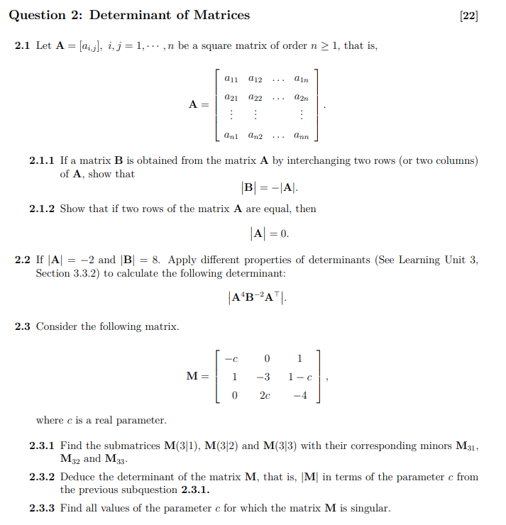 Solved 2.1 Let \\( \\mathbf{A}=\\left[a_{i, j}\\right], i, | Chegg.com