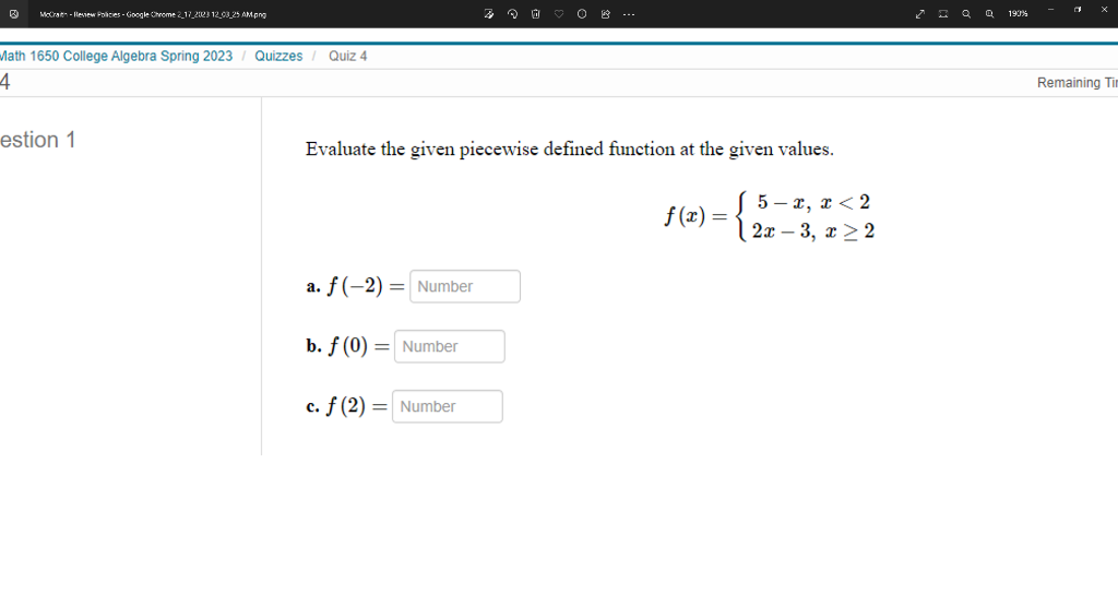 Solved Evaluate the given piecewise defined function at the | Chegg.com