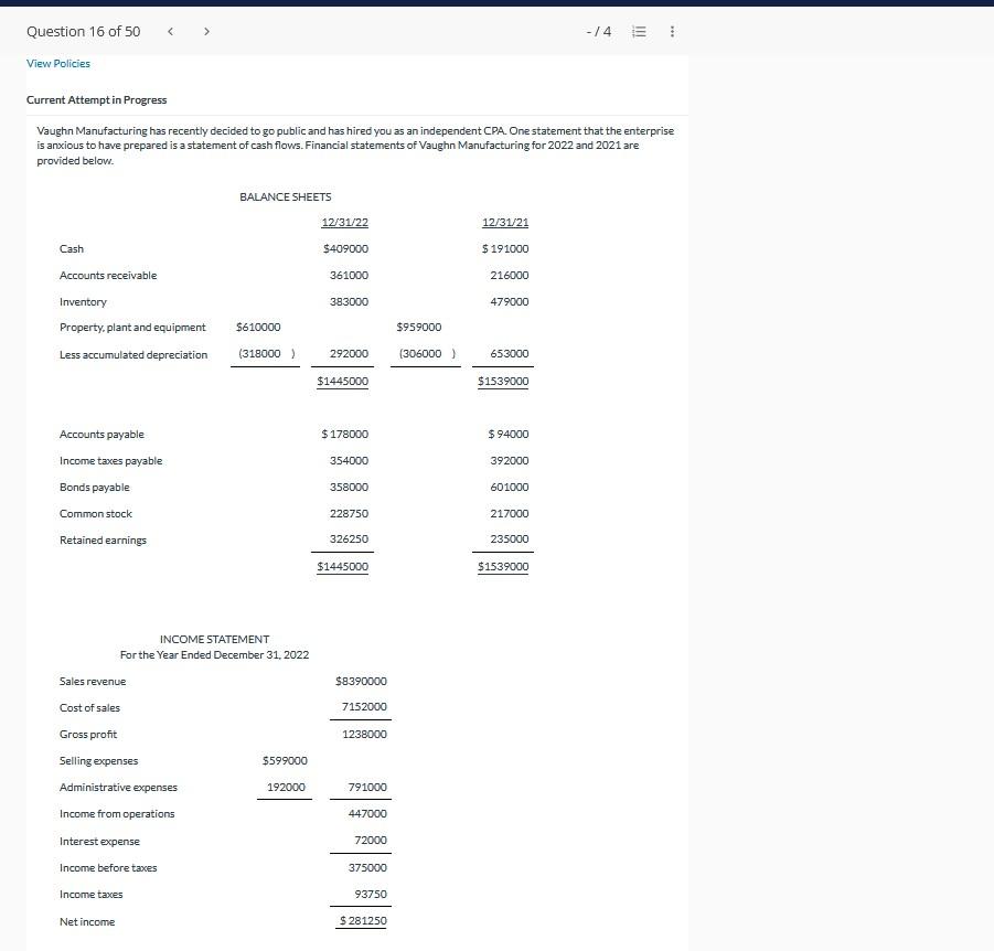 Solved Current Attempt in Progress Vaughn Manufacturing has | Chegg.com