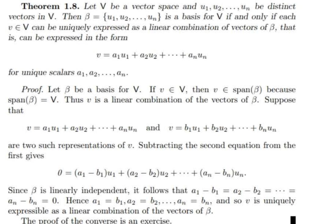 Solved Theorem 1.8. Let ∨ be a vector space and u1,u2,…,un | Chegg.com