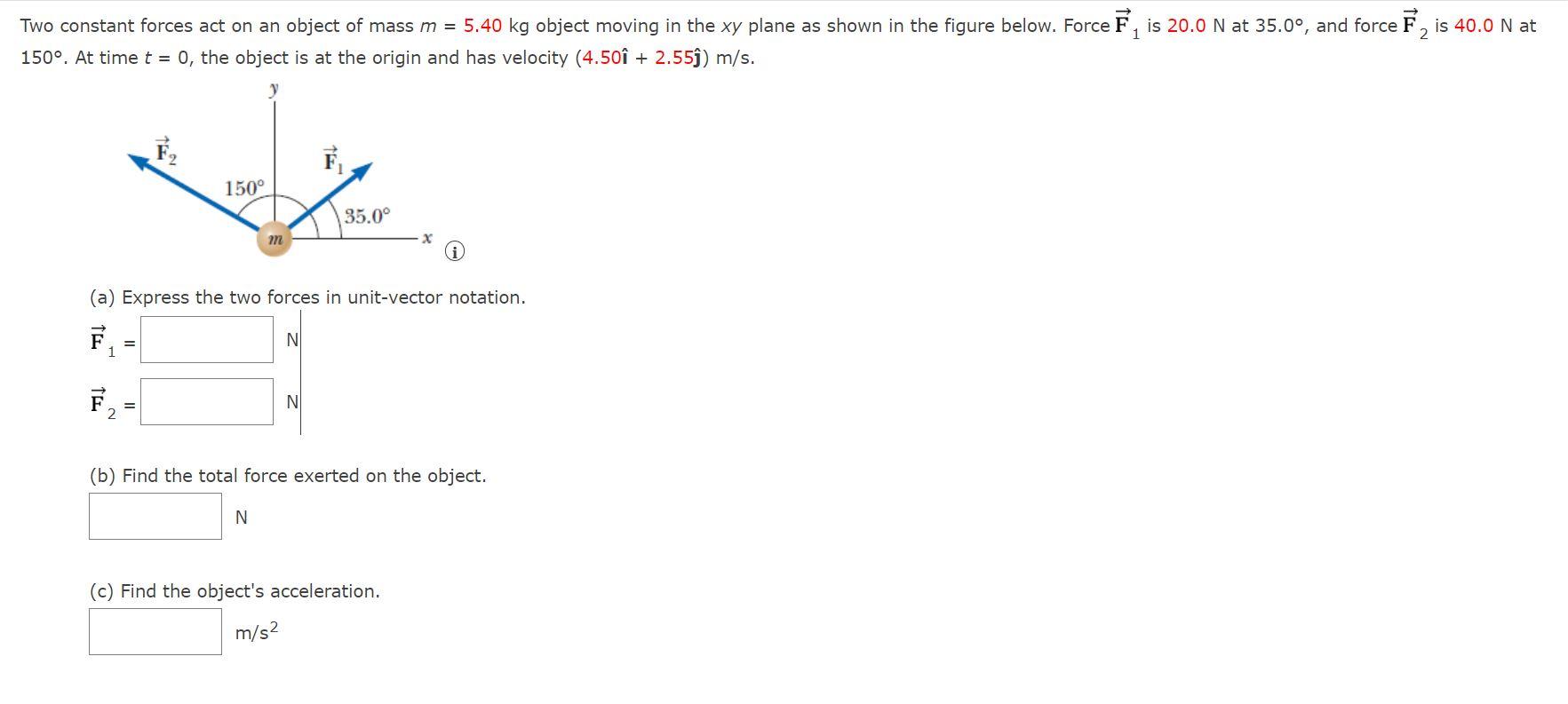 Solved Two constant forces act on an object of mass m = 5.40 | Chegg.com