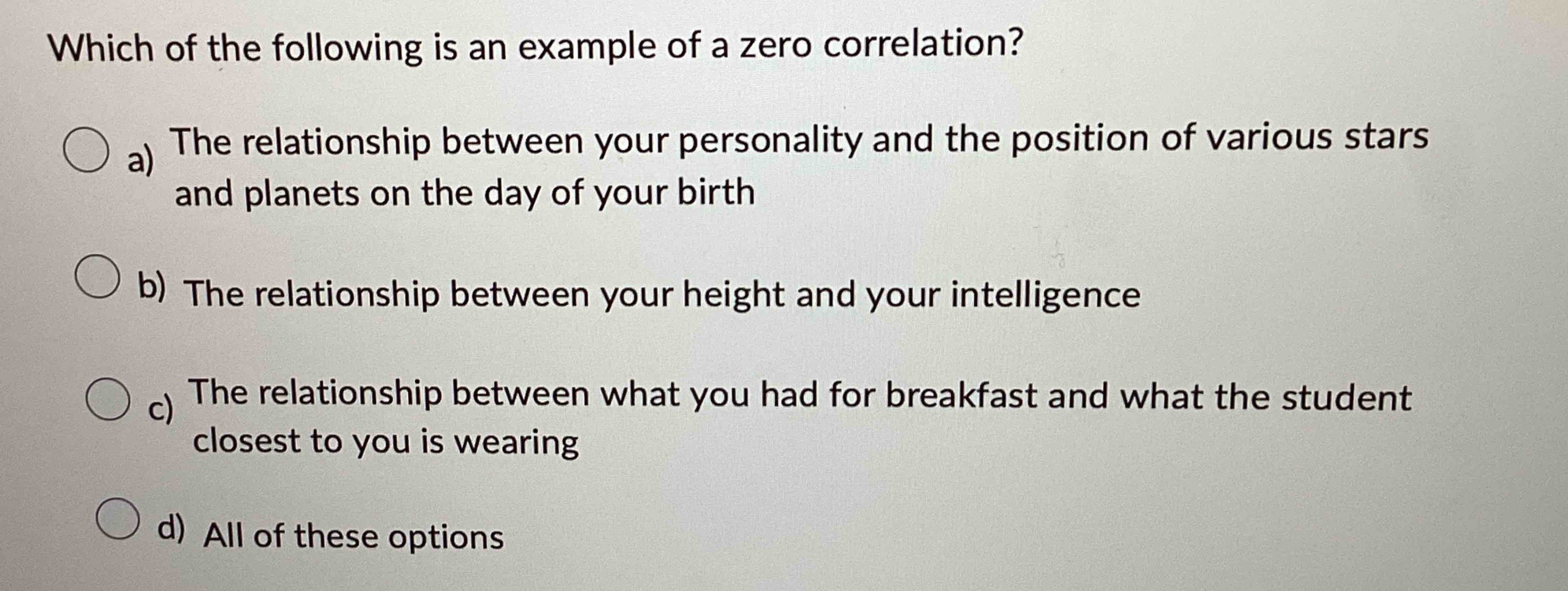 Solved Which of the following is an example of a zero | Chegg.com