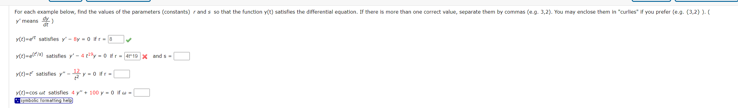 Solved For each example below, find the values of the | Chegg.com