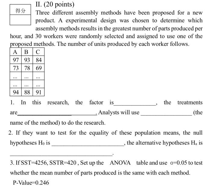 Solved II. (20 points) 得分 Three different assembly methods | Chegg.com