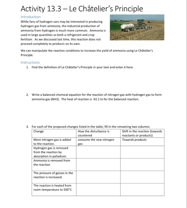 Solved Le Chatelier's Principle Introduction While fans of | Chegg.com