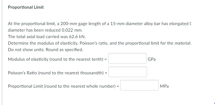 Solved Proportional Limit At the proportional limit, a | Chegg.com