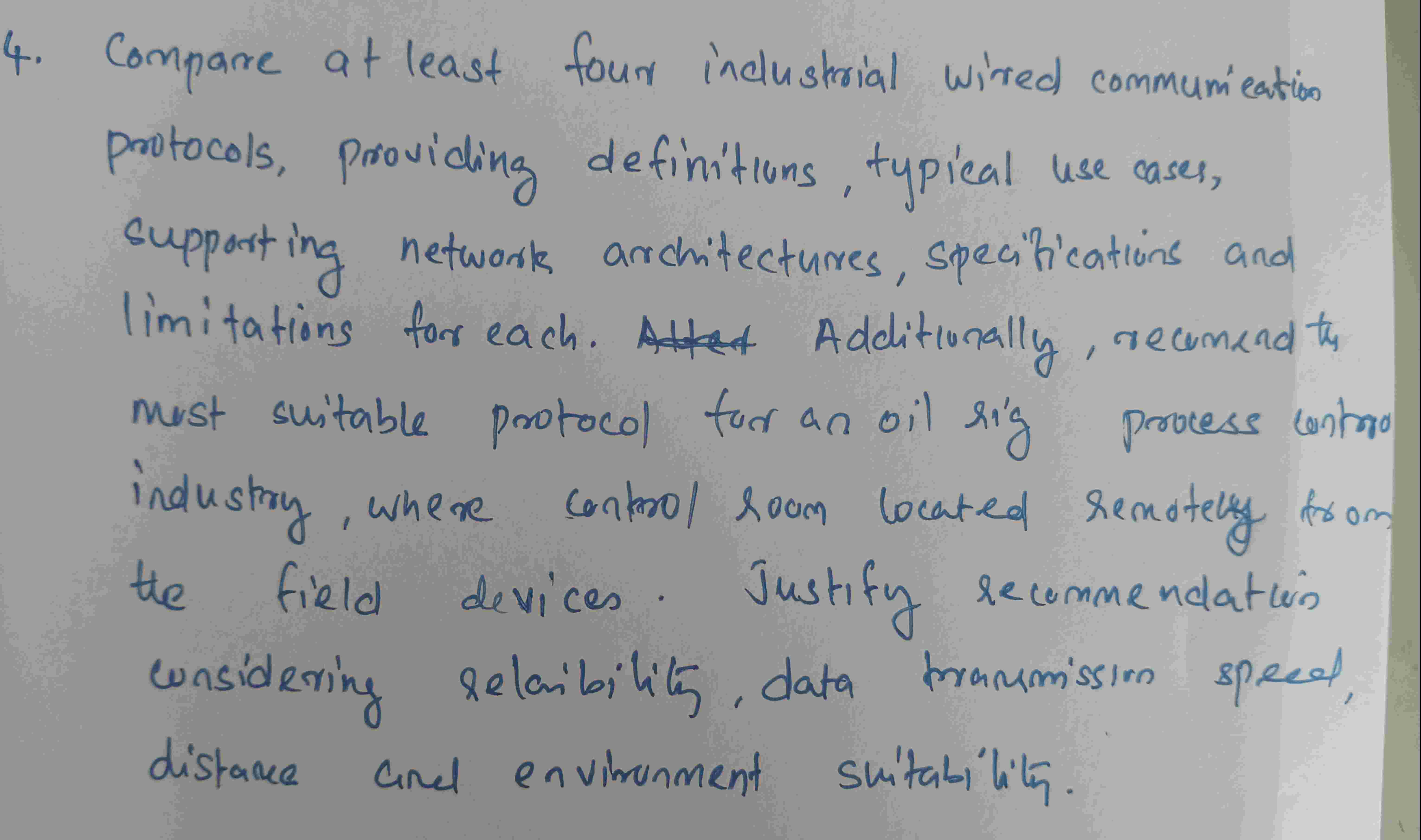 Solved 4. ﻿Compare at least four inclustrial wired | Chegg.com