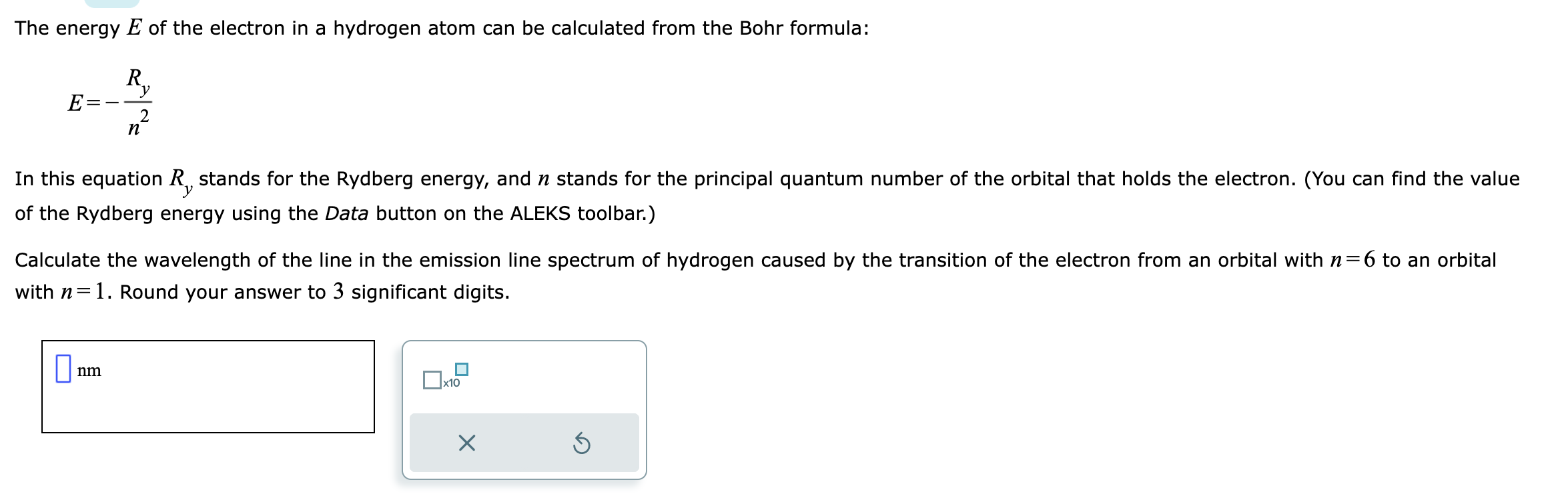Solved The energy E of the electron in a hydrogen atom can | Chegg.com