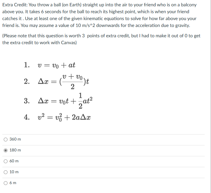 Solved Extra Credit: You throw a ball (on Earth) straight up | Chegg.com