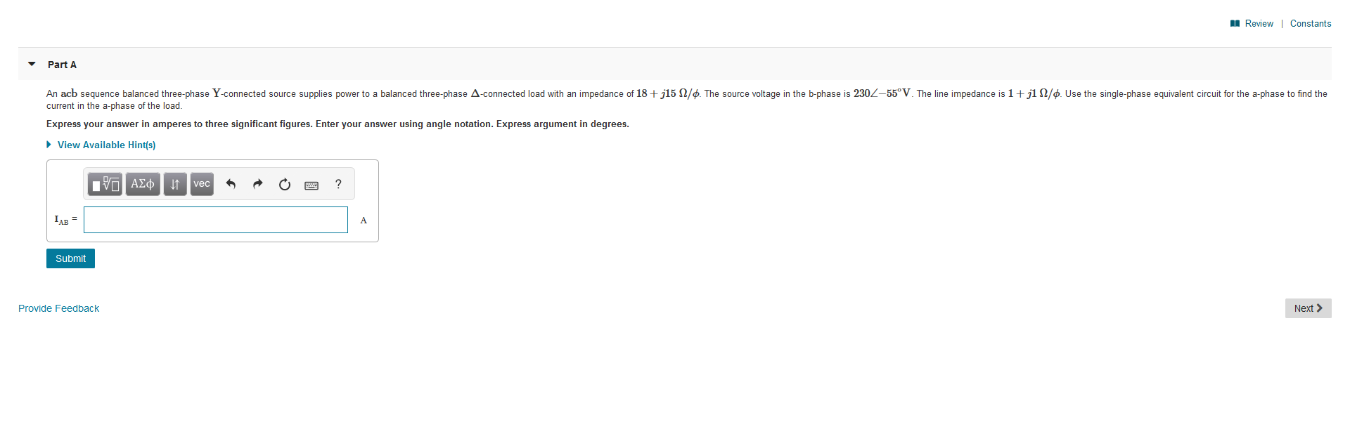 Solved A Review | Constants Part A An acb sequence balanced | Chegg.com
