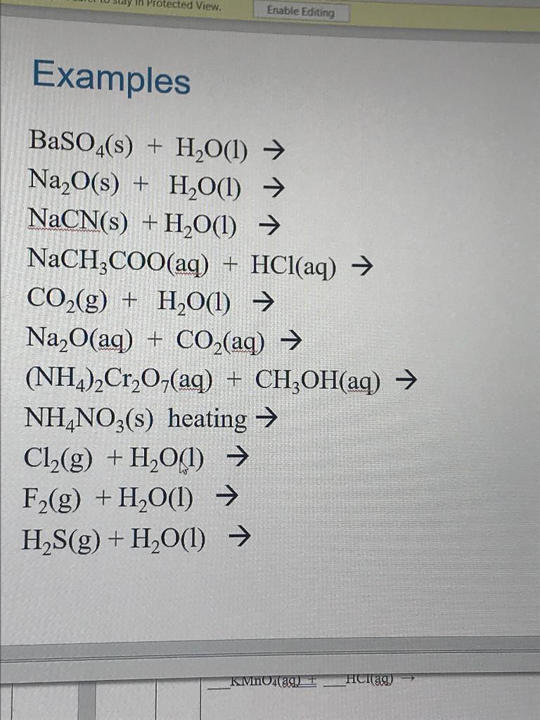 Solved in Protected View Enable Editing Examples BaSO4(s) + | Chegg.com
