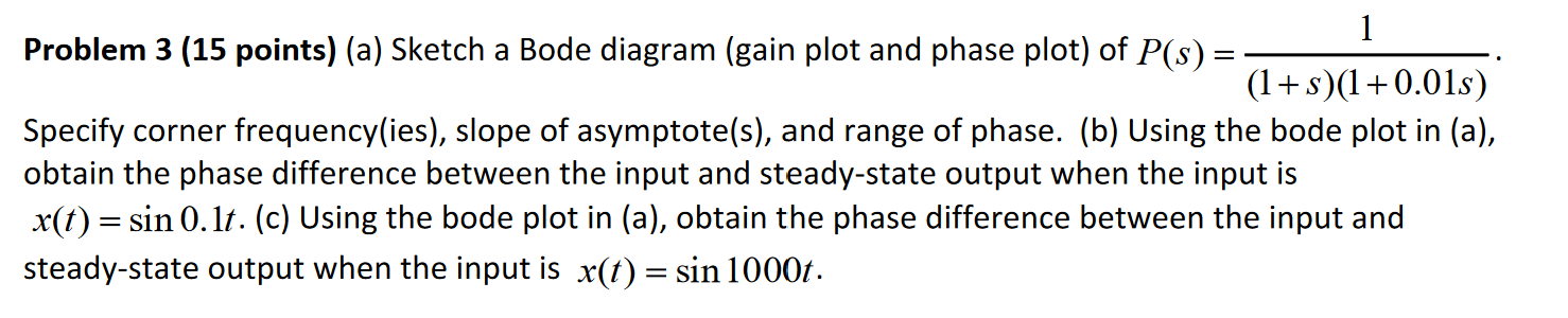 Solved 1 Problem 3 (15 points) (a) Sketch a Bode diagram | Chegg.com