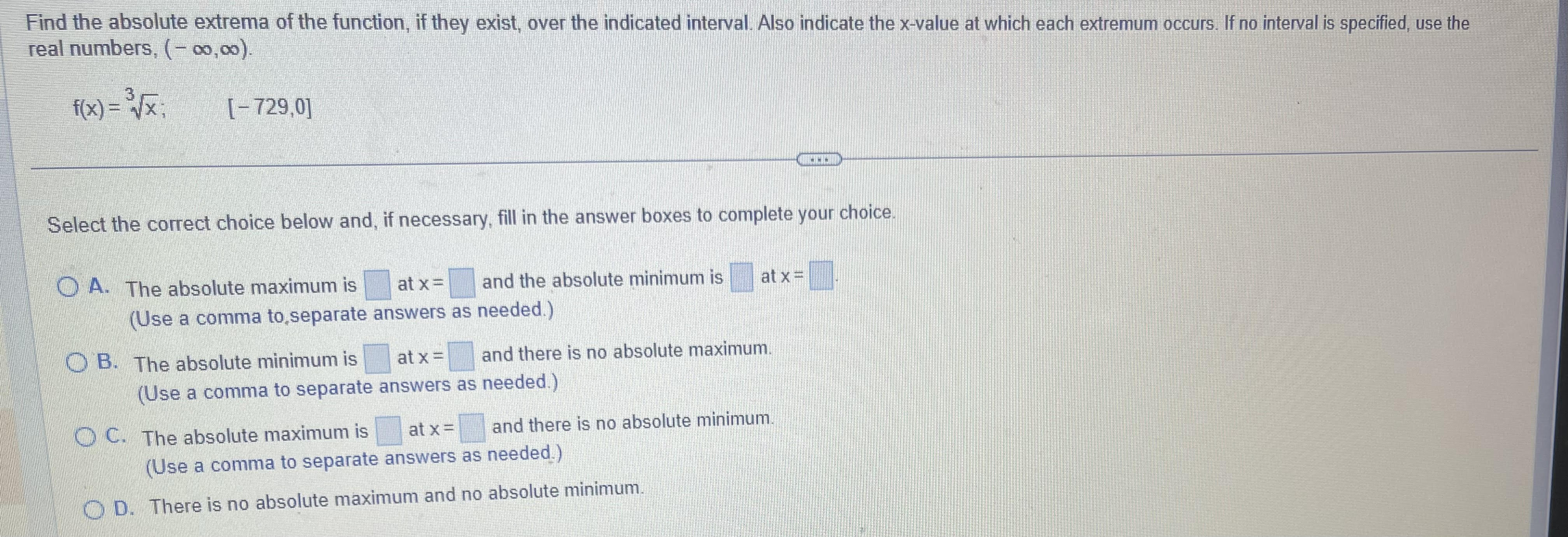 Solved Find the absolute extrema of the function, if they | Chegg.com
