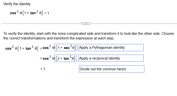 Solved Verify the identity.cos2θ(1+tan2θ)=1To verify the | Chegg.com