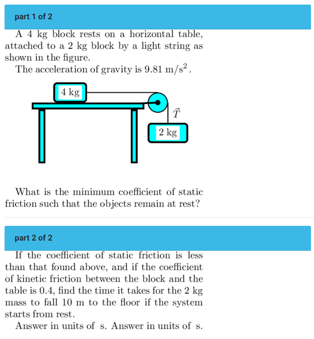 Solved A 4 kg block rests on a horizontal table, attached to | Chegg.com