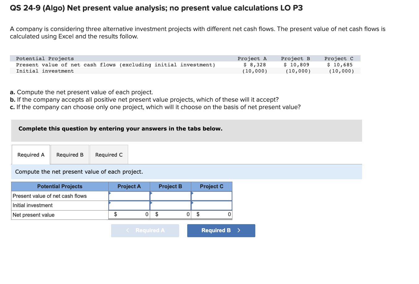 Solved QS 24-9 (Algo) Net present value analysis; no present | Chegg.com