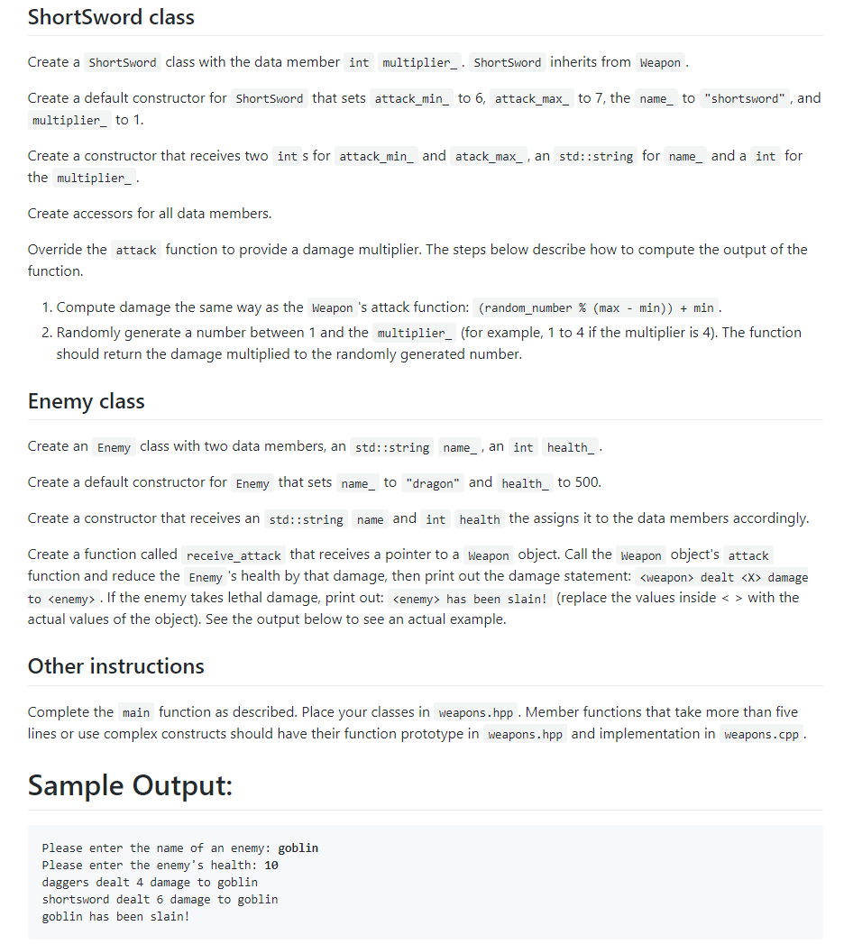 Solved Weapons classes This program uses four classes: | Chegg.com Solved Weapons classes This program uses four classes: | Chegg.com