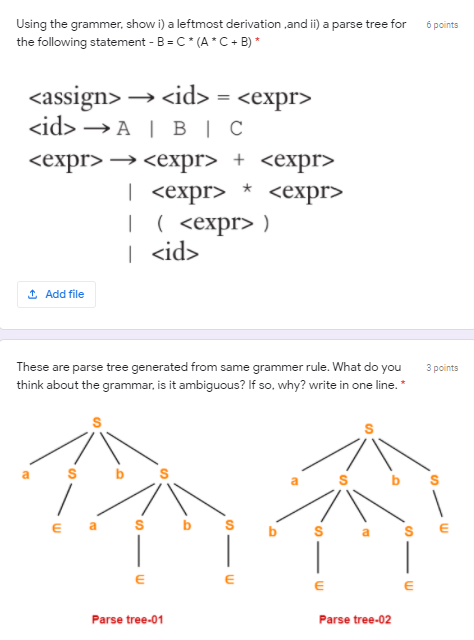 Solved 6 points Using the grammer, showi) a leftmost | Chegg.com