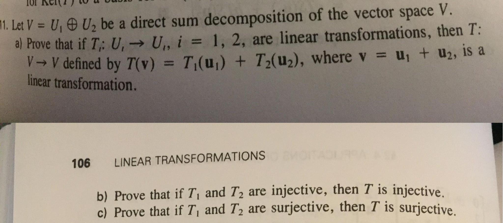 Solved 11. Let V = U, U2 be a direct sum decomposition of | Chegg.com