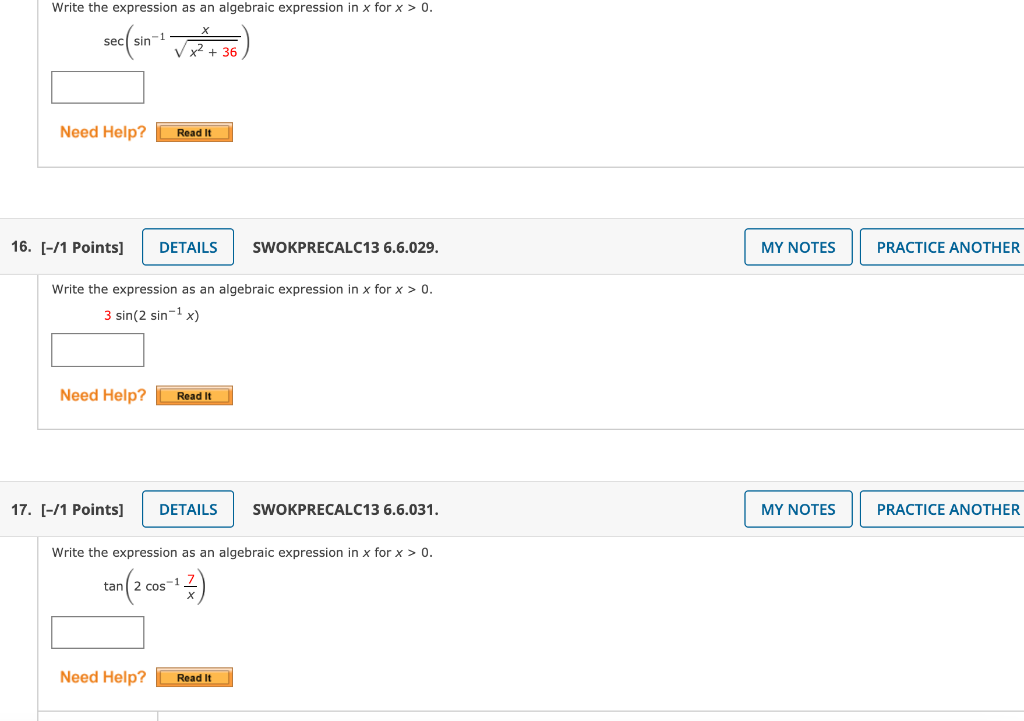 Solved Write the expression as an algebraic expression in x | Chegg.com