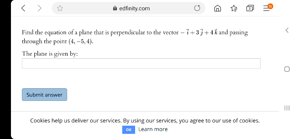 Solved edfinity.com Find the equation of a plane that is | Chegg.com