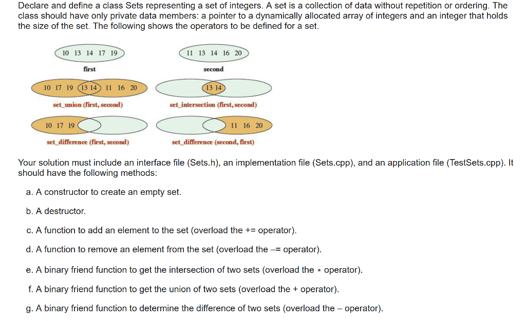Solved Declare and define a class Sets representing a set of | Chegg.com