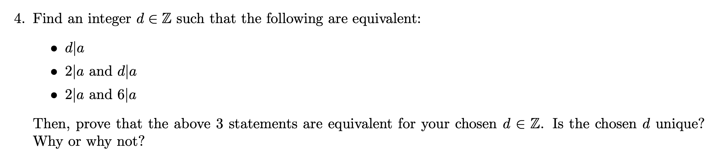 Solved 4. Find an integer d∈Z such that the following are | Chegg.com