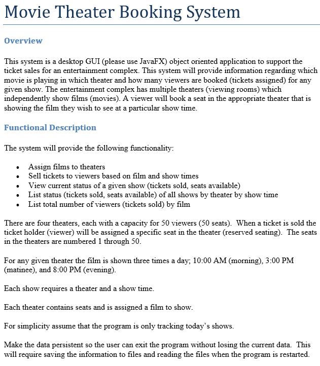 Movie Theater Booking System Overview This system is | Chegg.com
