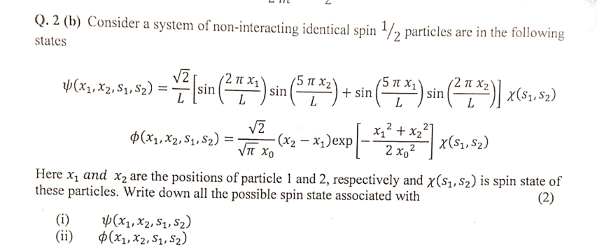 Solved Q. 2 (b) Consider a system of non-interacting | Chegg.com